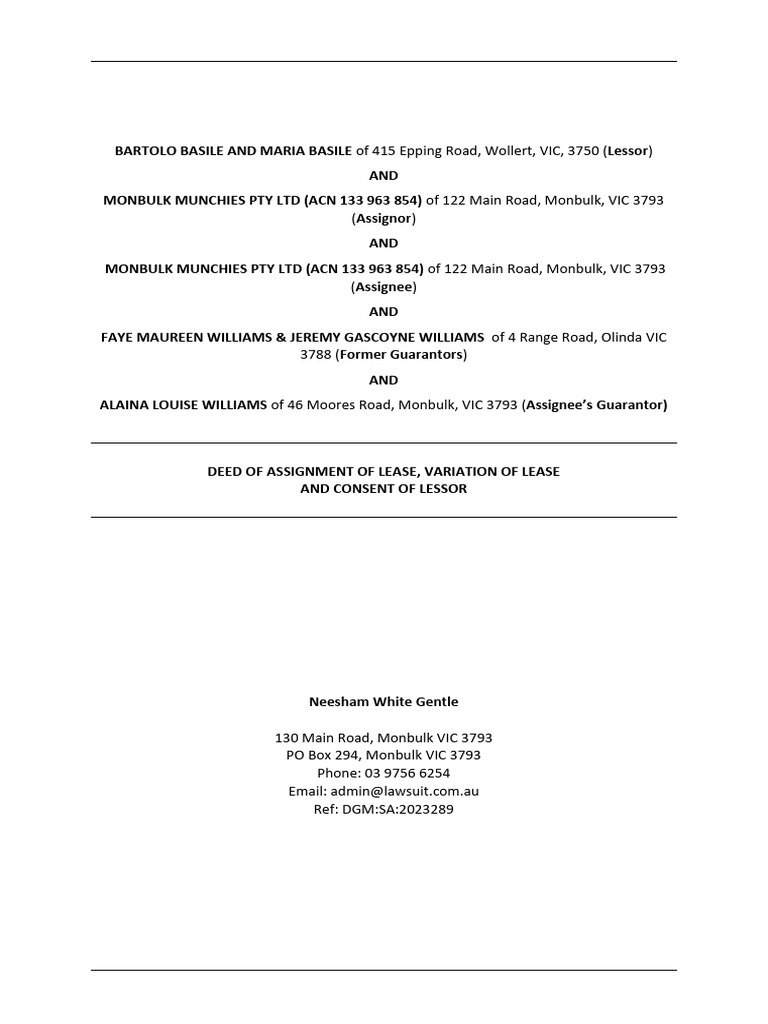 Deed of Assignment of Lease | PDF | Assignment (Law) | Lease