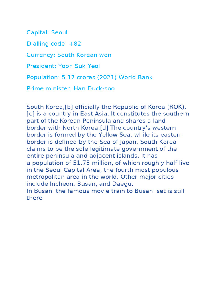 South Korea: Key Facts and Codes | PDF