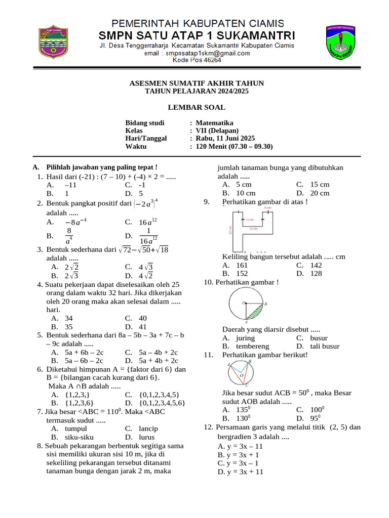 Matematika Form Asat 2025 | PDF