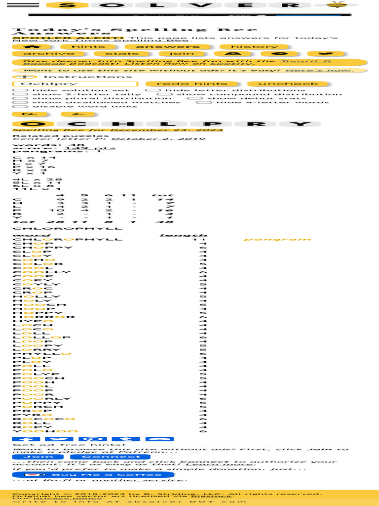 Today's Spelling Bee Answers Spelling Bee Solver | PDF