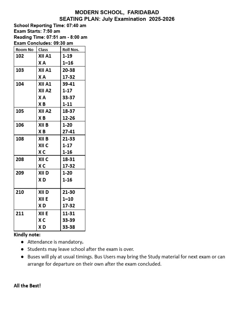 Seating Plan&Instructions July Exam | PDF