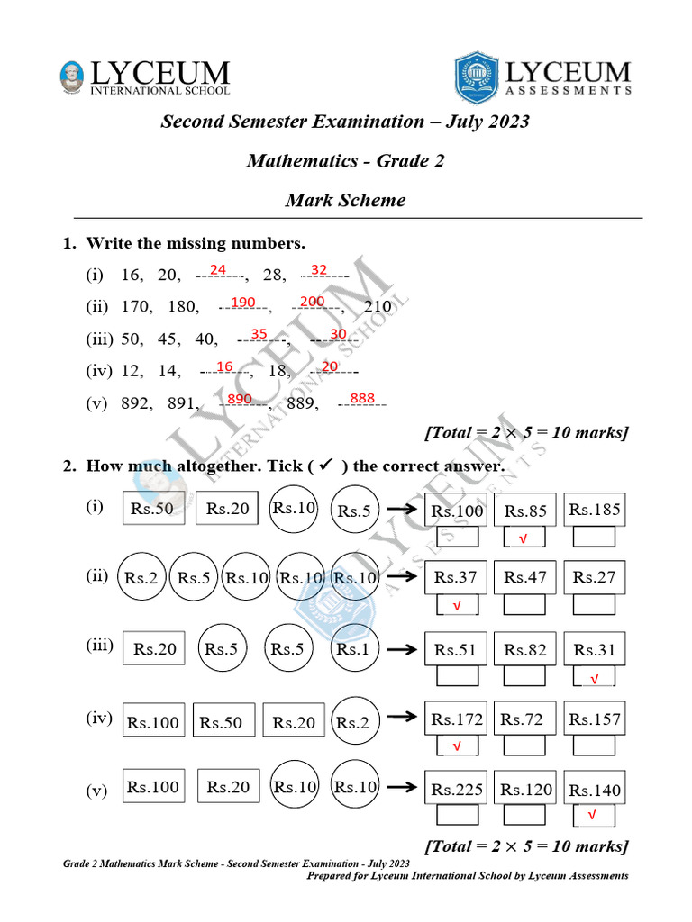 Grade 2 Math Exam Mark Scheme 2023 | PDF | Chess Theory | Chess
