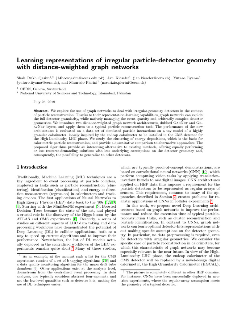 Learning Representations of Irregular Particle-Detector Geometry With Distance-Weighted Graph ...