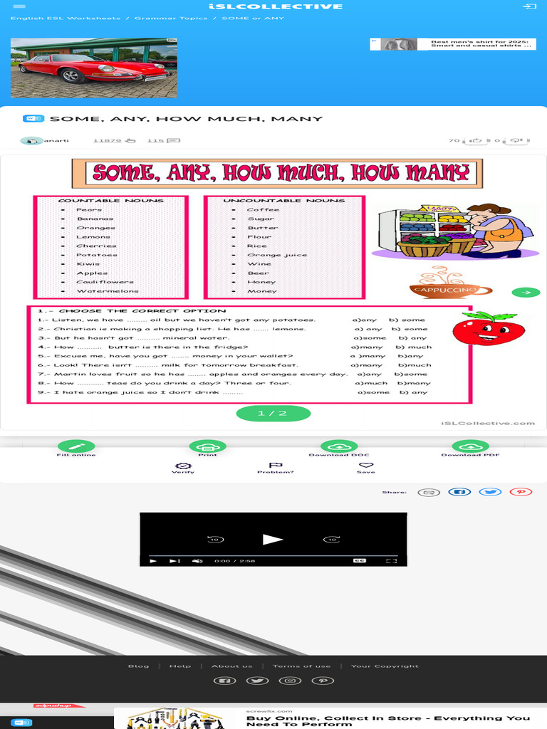 SOME, ANY, HOW MUCH, MANY English ESL Worksheets PDF & | PDF