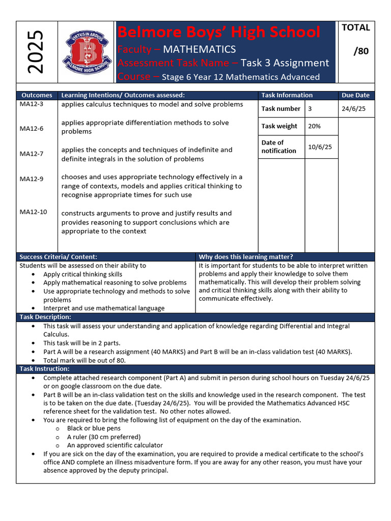 2025 Year 12 Assessment Task 3 Notification Advanced | PDF | Critical ...