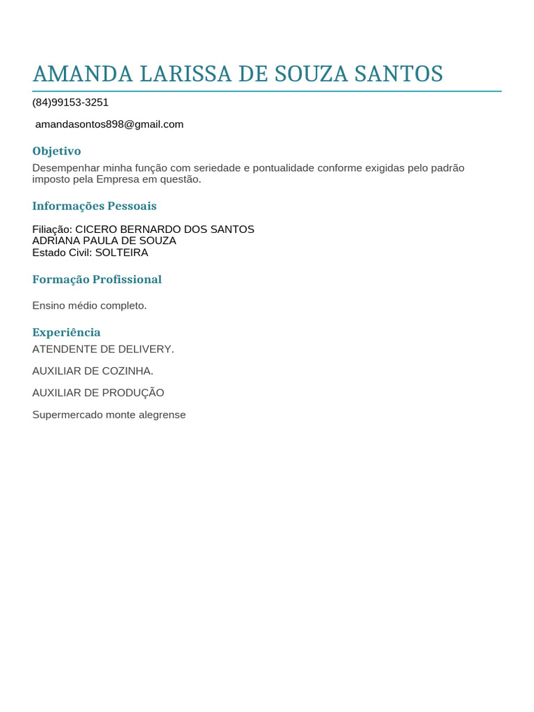 Currículo de Amanda | PDF