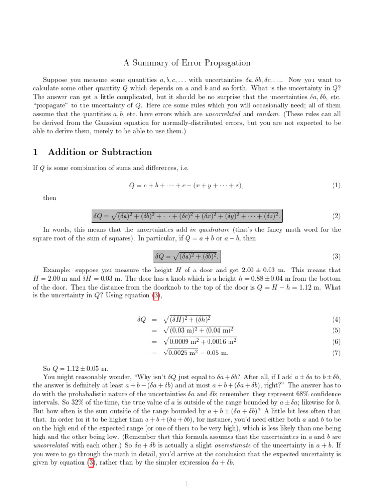 Error Propagation in Physics | PDF | Hypothesis | Uncertainty