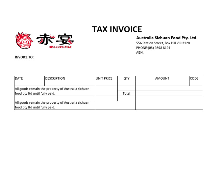 Australia Sichuan Food Tax Invoice | PDF