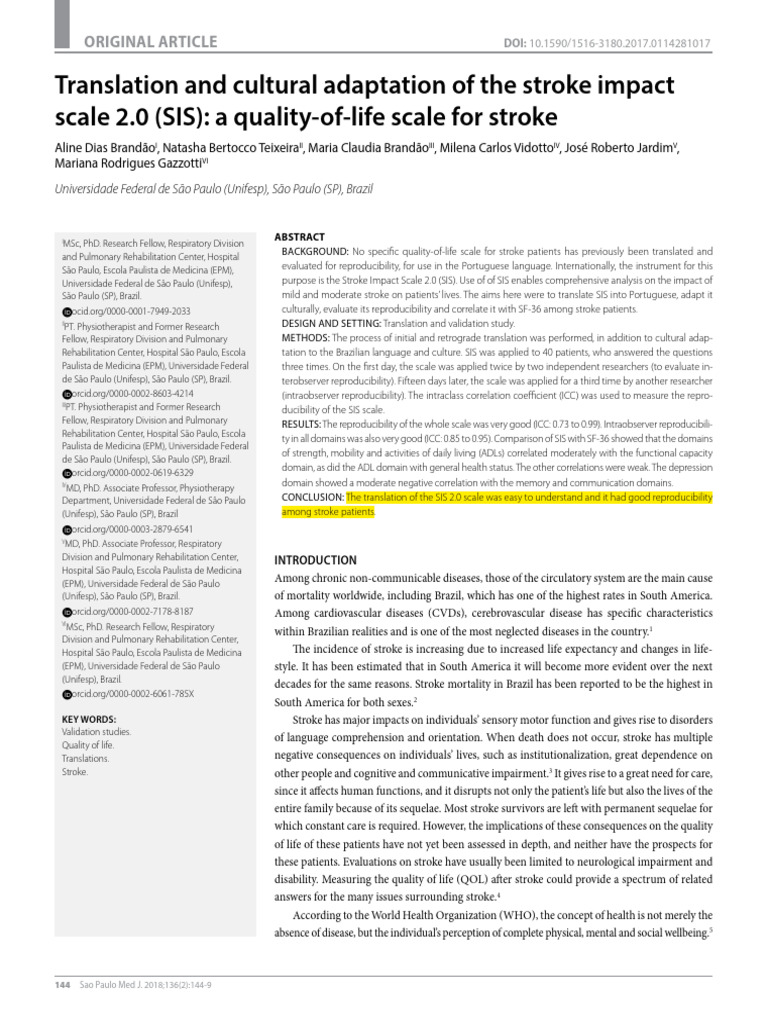 Translation of Stroke Impact Scale 2.0 | PDF | Confidence Interval