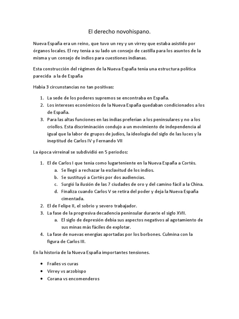El Derecho Novohispano Documento | Nueva España | Hernán Cortés