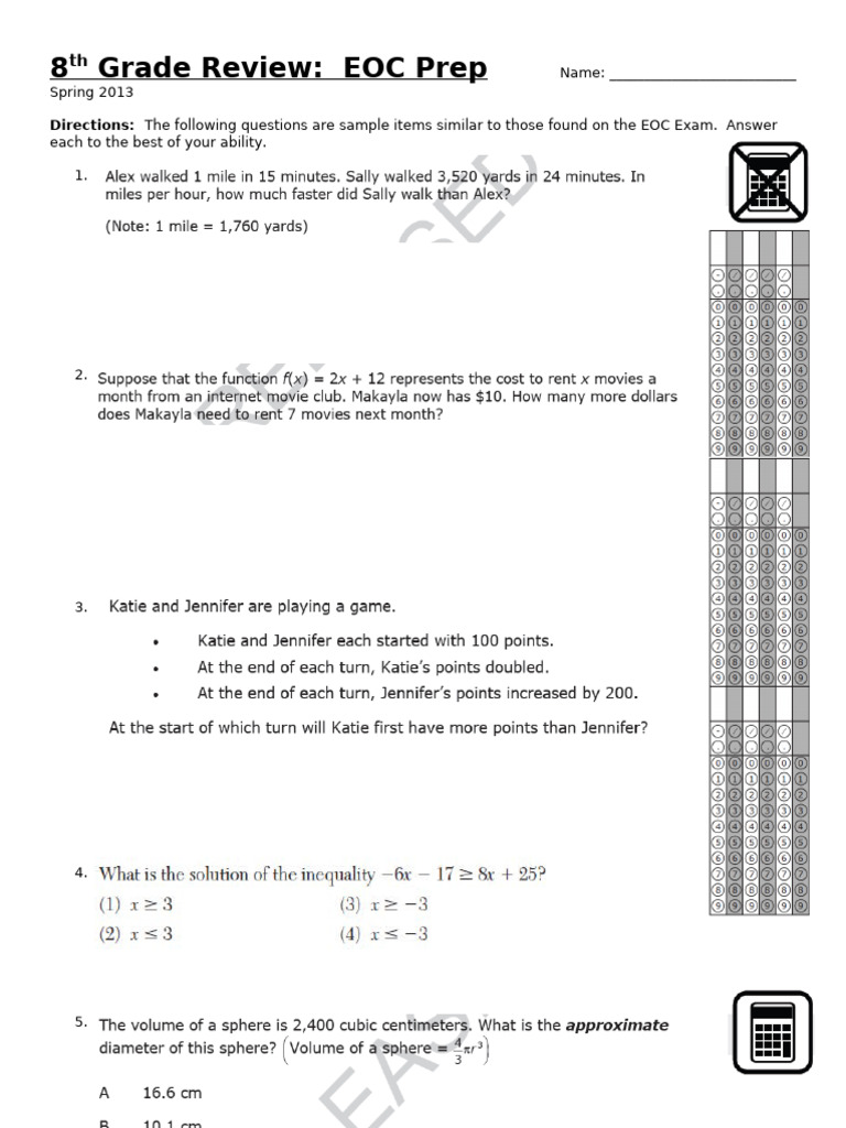 Equations and Inequalities Eoc Prep | PDF