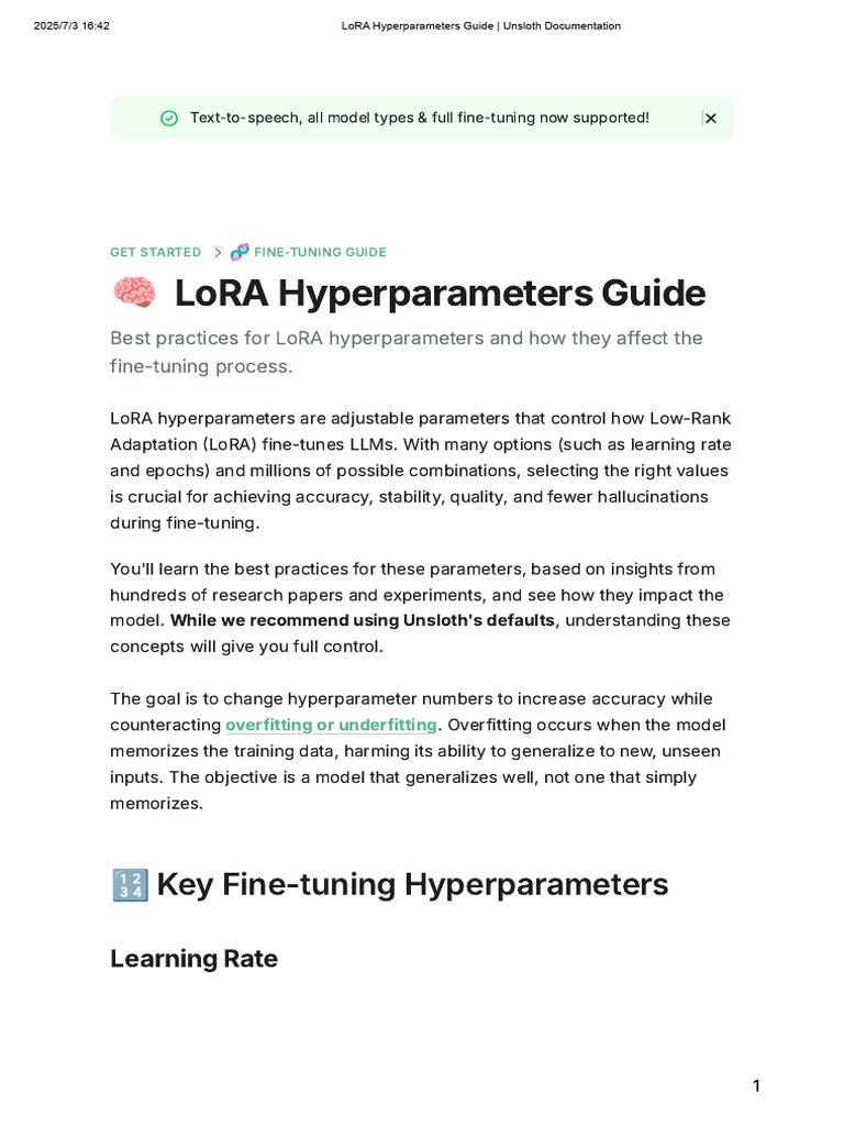 LoRA Hyperparameters Guide - Unsloth Documentation | PDF | Learning | Applied Mathematics