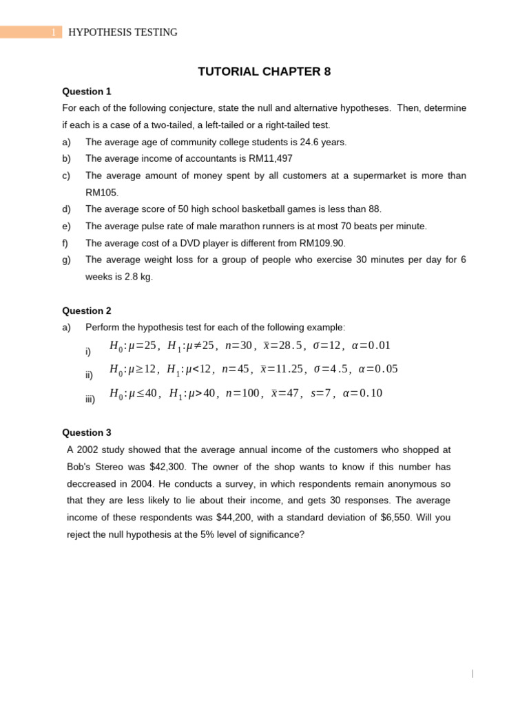 Tutorial Chapter 9-Tqm1063 | PDF | Statistical Significance ...