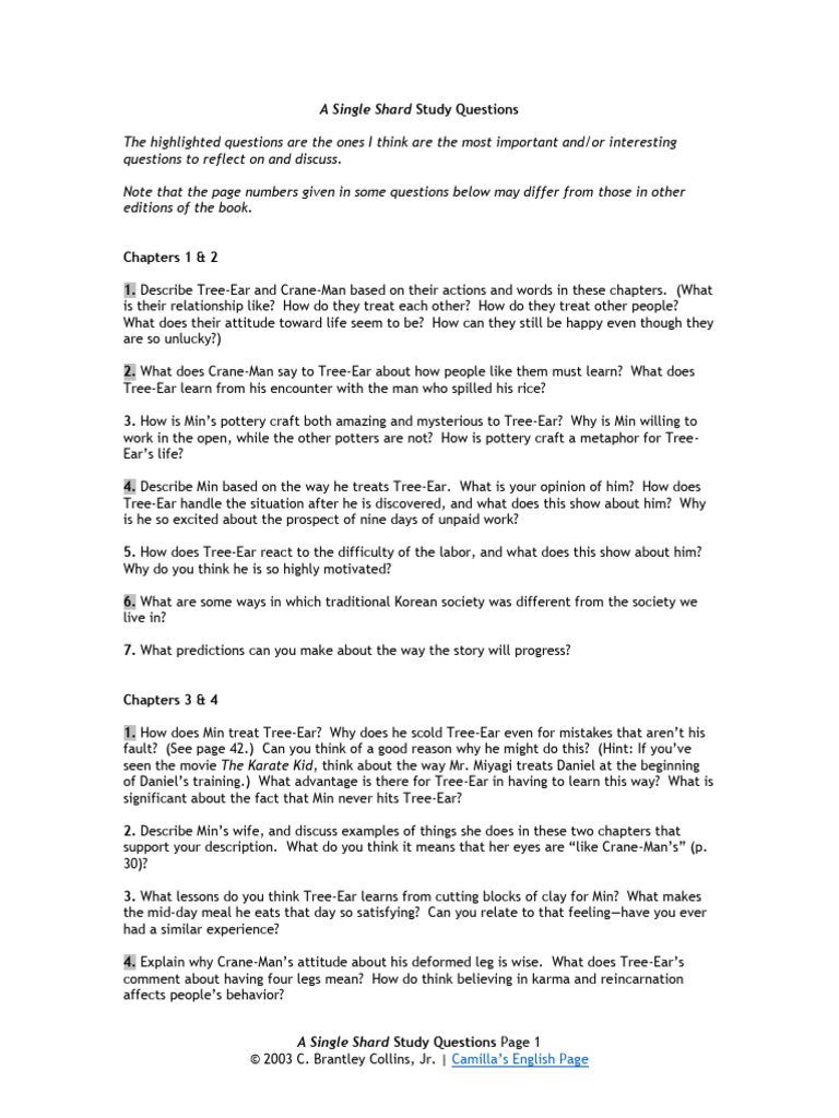 A Single Shard Study Questions | PDF
