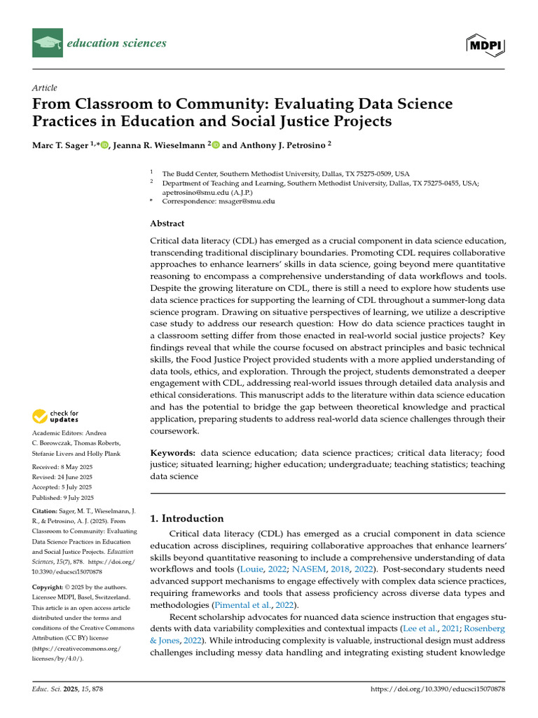 From Classroom To Community: Evaluating Data Science Practices in ...