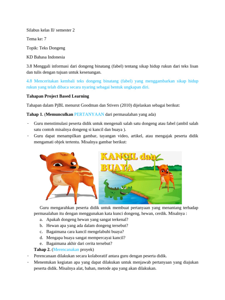 PjBL Teks Dongeng untuk Kelas II | PDF