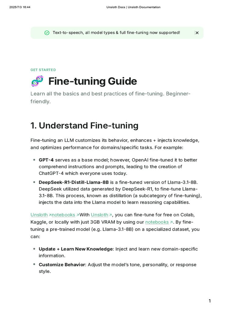 Unsloth Docs - Unsloth Documentation | PDF | Machine Learning | Artificial Intelligence