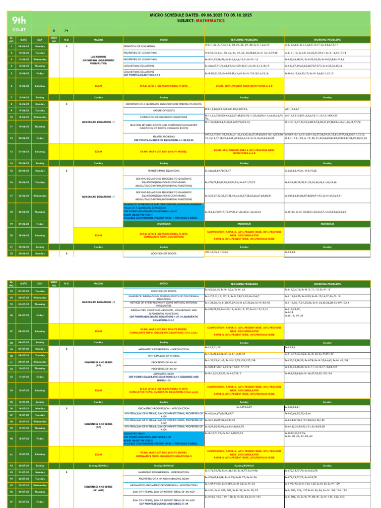 Weekly Math Schedule: Logarithms & Quadratics | PDF | Matrix ...