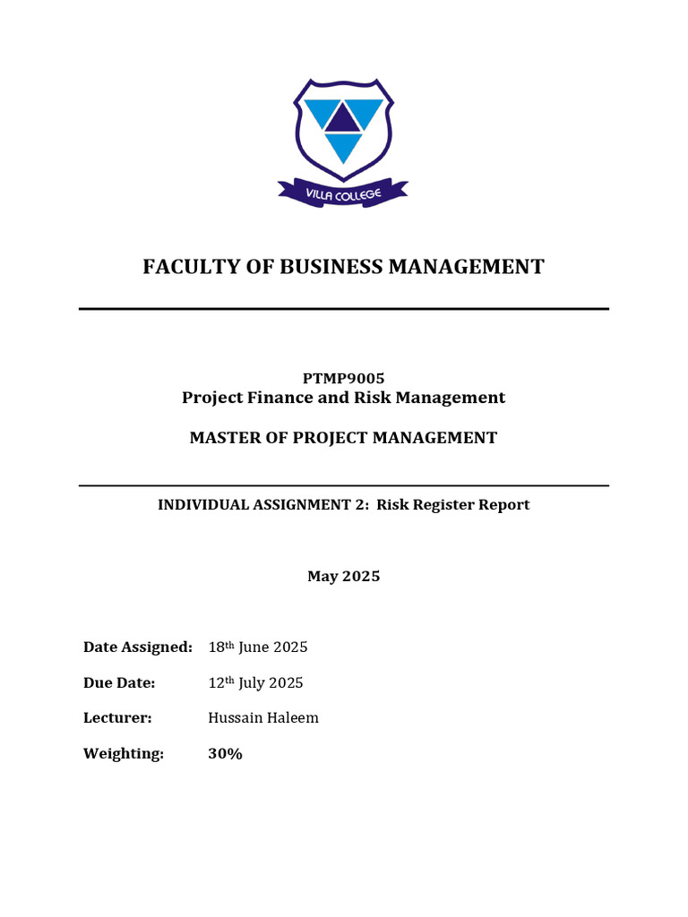 Indvidual Assignment 2 - Risk Register | PDF | Risk | Risk Management