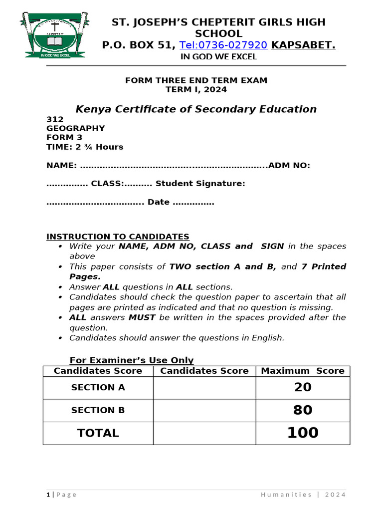 Form 3 Geography END TERM | PDF | Earth Sciences