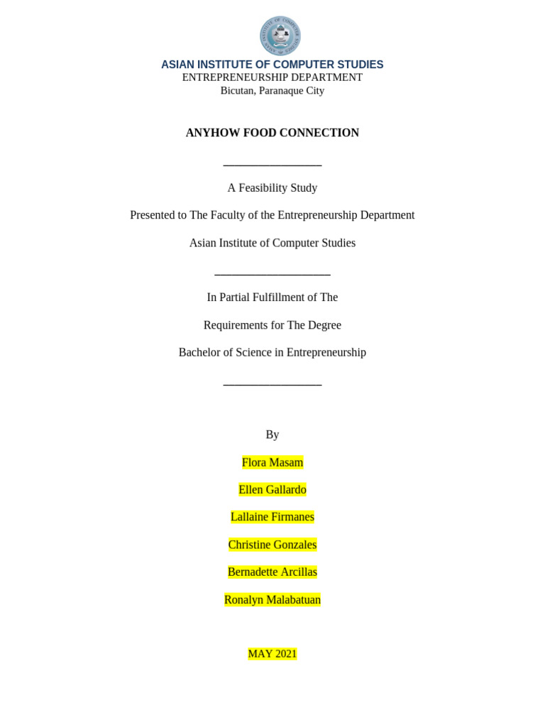 AnyHow Food Connection Feasibility Study | PDF | Grilling | Partnership