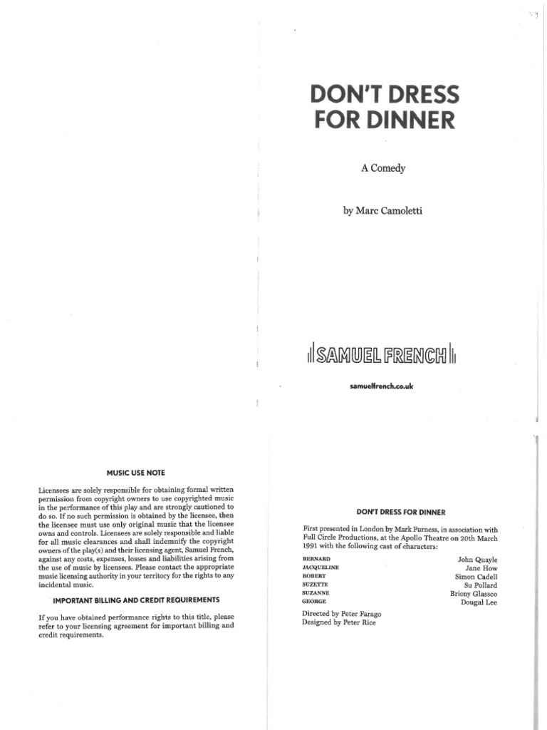 Don't Dress For Dinner Script | PDF