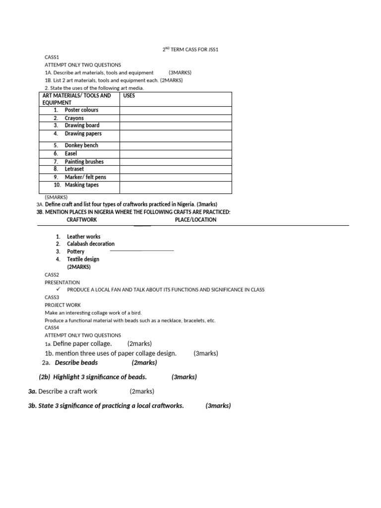 2nd Term Cass For Jss1 | PDF