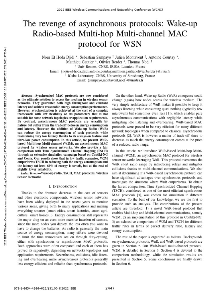 The Revenge of Asynchronous Protocols Wake-Up Radio-Based Multi-Hop Multi-Channel MAC Protocol ...