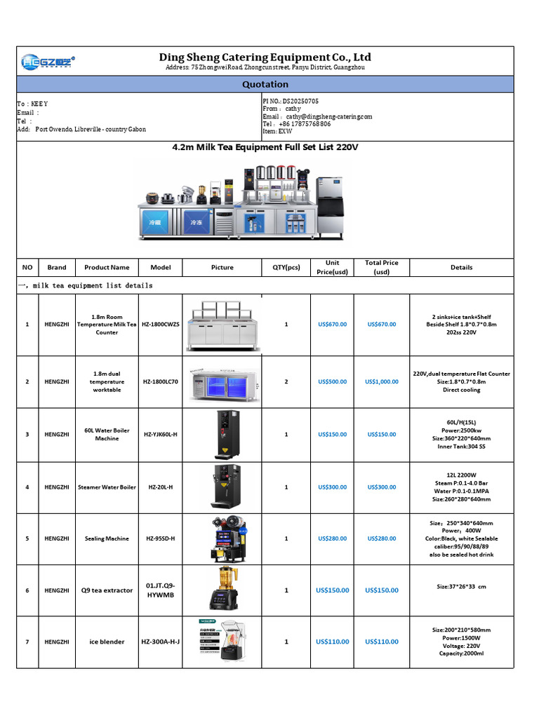 Milk Tea Equipment Quotation Details | PDF | Mains Electricity