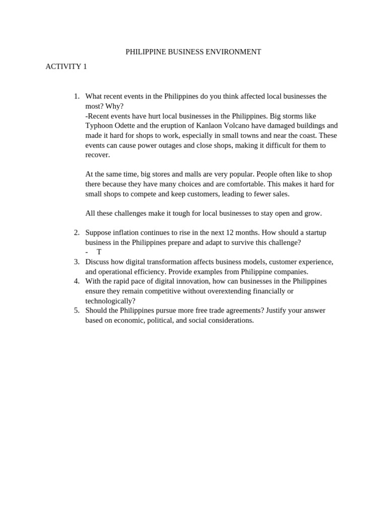 Philippine Business Environment - Activity 1 | PDF