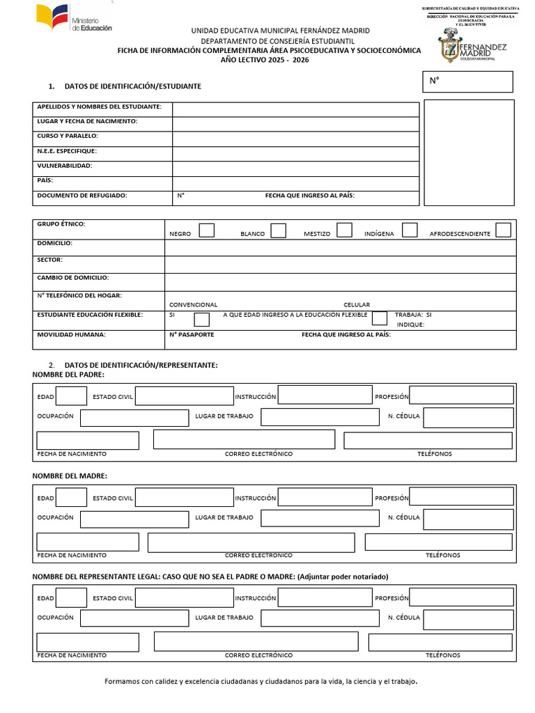 Ficha de Información Complementaria Área Psicoeducativa y Socioeconómica DECE | PDF | Cognición ...