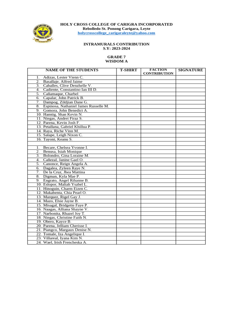 High School Intramurals Contribution | PDF