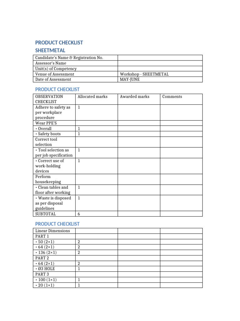 Exact Sheetmetal Product Checklist | PDF