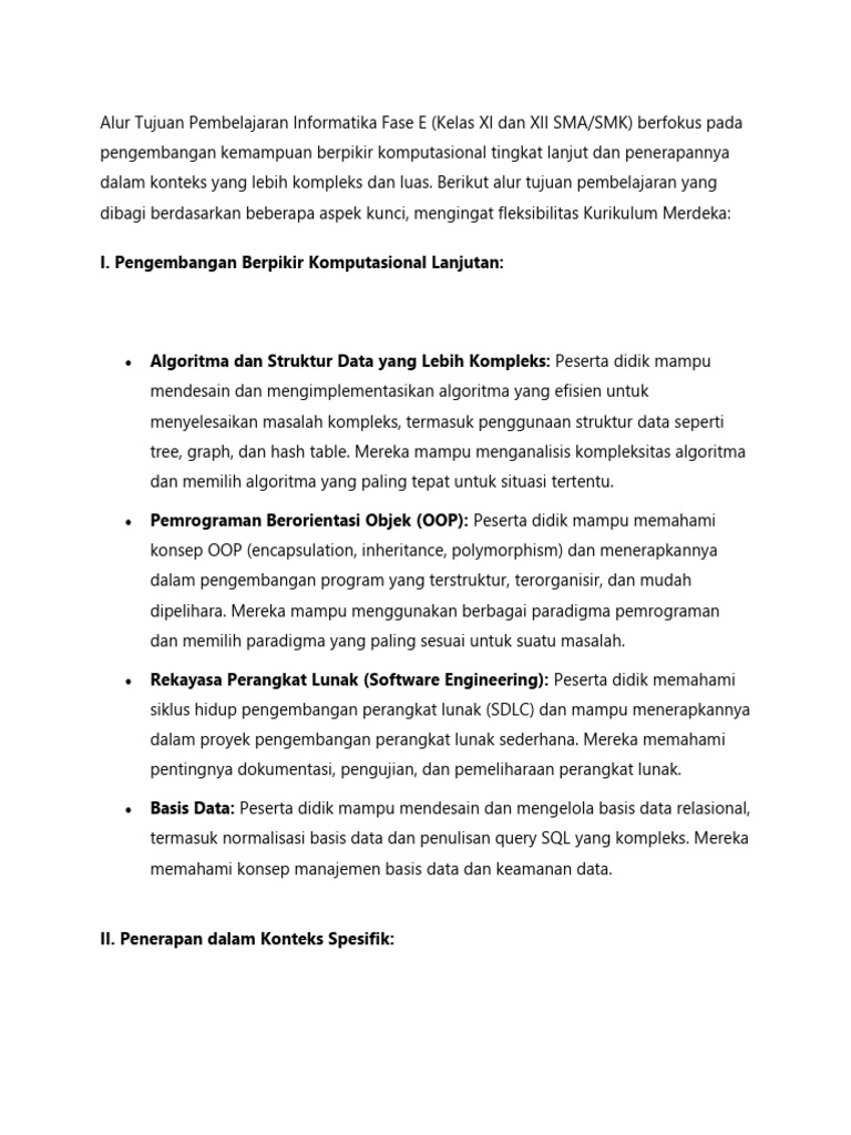 Alur Tujuan Pembelajaran Informatika Fase E | PDF