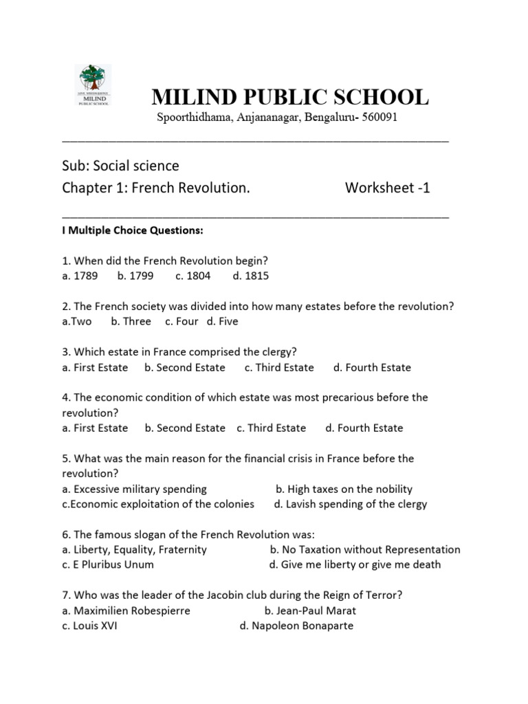 Worksheet - 1 - French Revolution | PDF | French Revolution | Atlantic ...