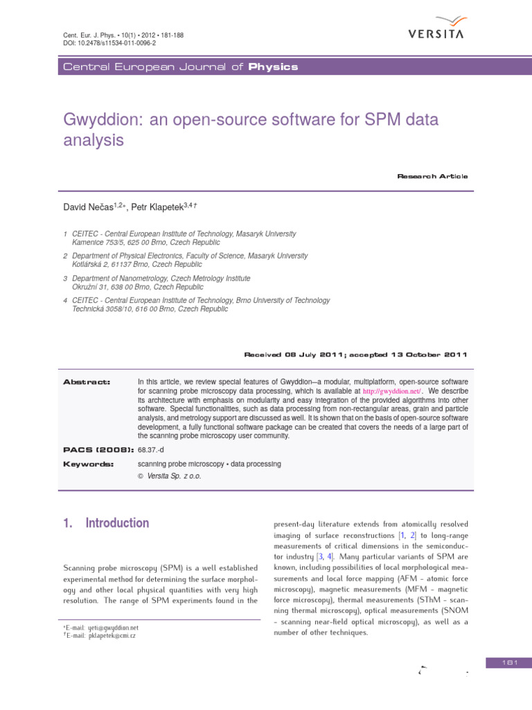 Gwyddion: An Open-Source Software For SPM Data Analysis: David Ne Cas ...