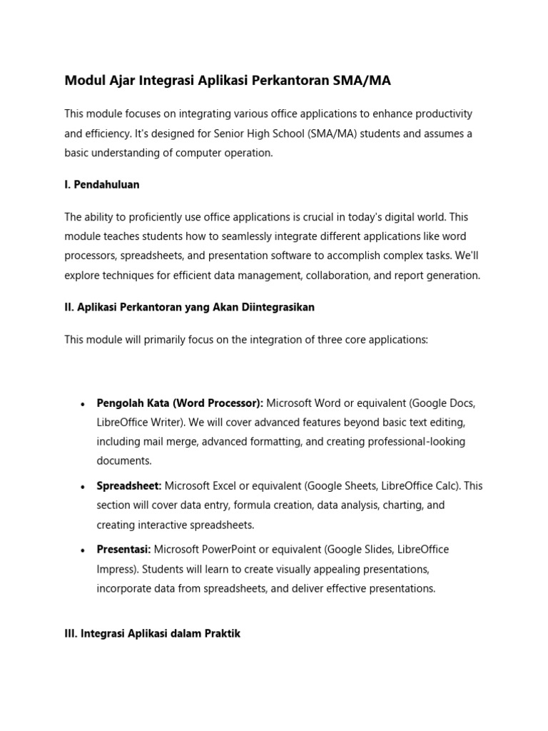 Modul Ajar Integrasi Aplikasi Perkantoran SMA1 | PDF | Spreadsheet | Data