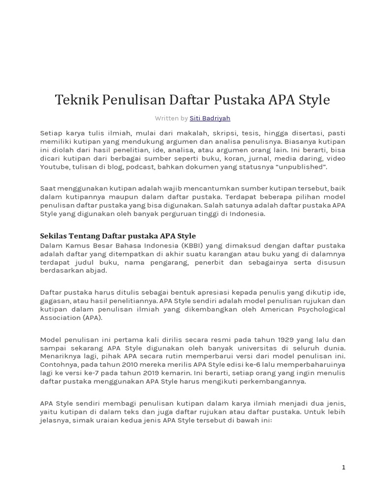 15) Teknik Penulisan Daftar Pustaka APA Style | PDF