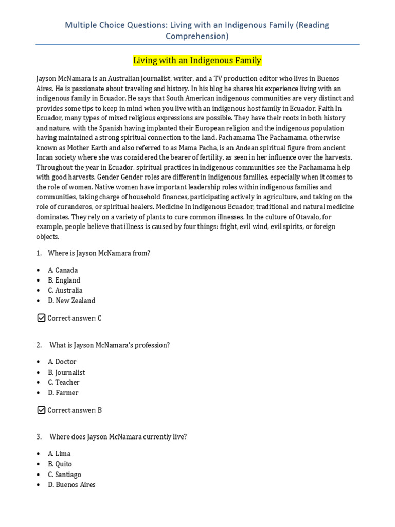 Living With Indigenous Family Questions | PDF