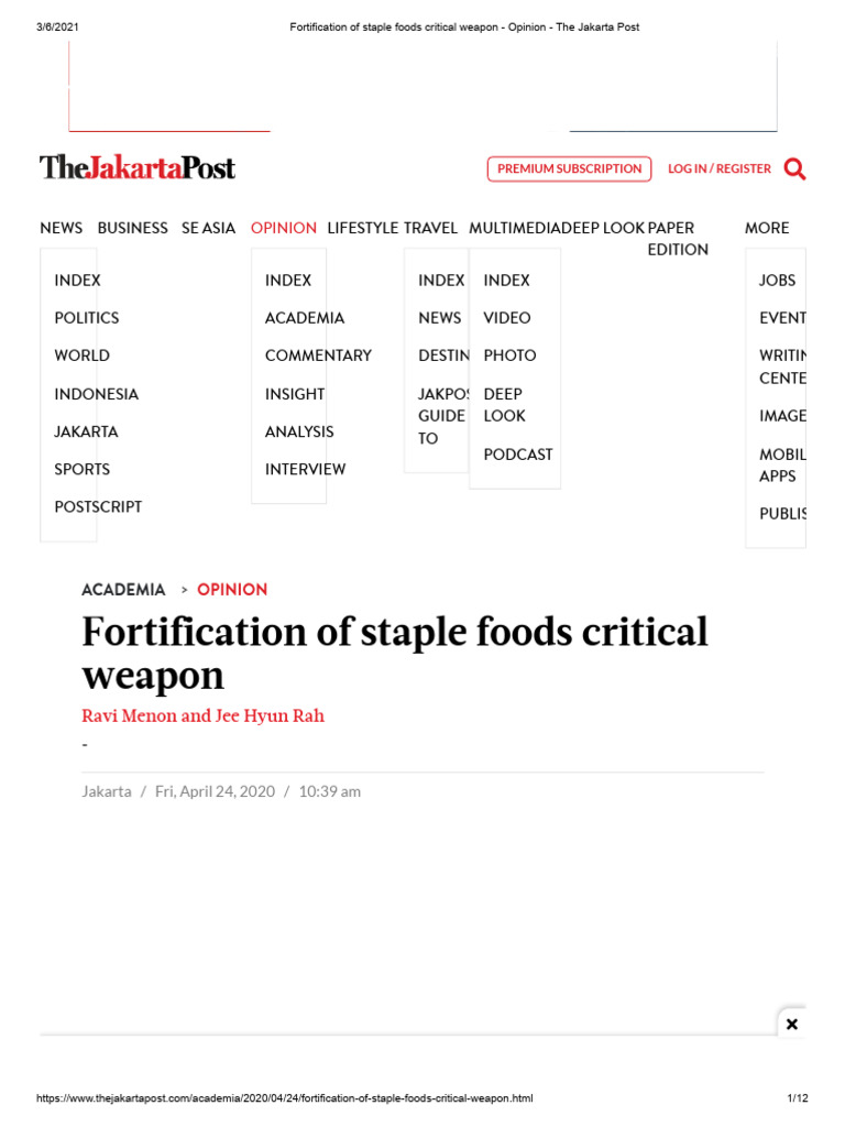 Fortification of Staple Foods Critical Weapon - Opinion - The Jakarta ...