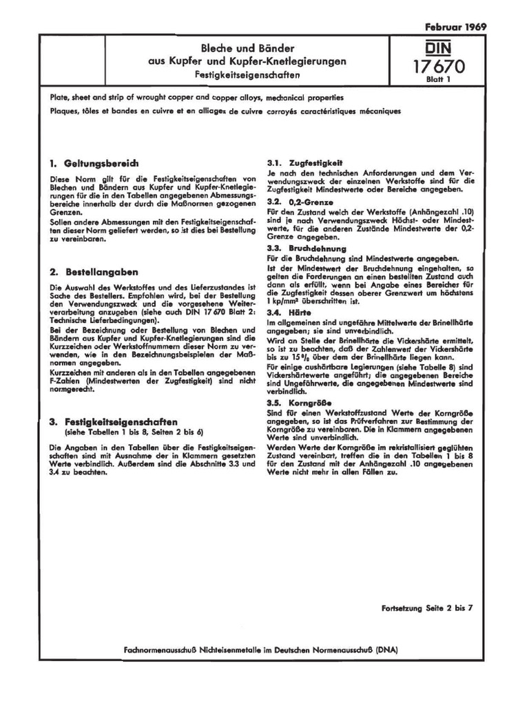 Din 17670-1 1969-02 | PDF