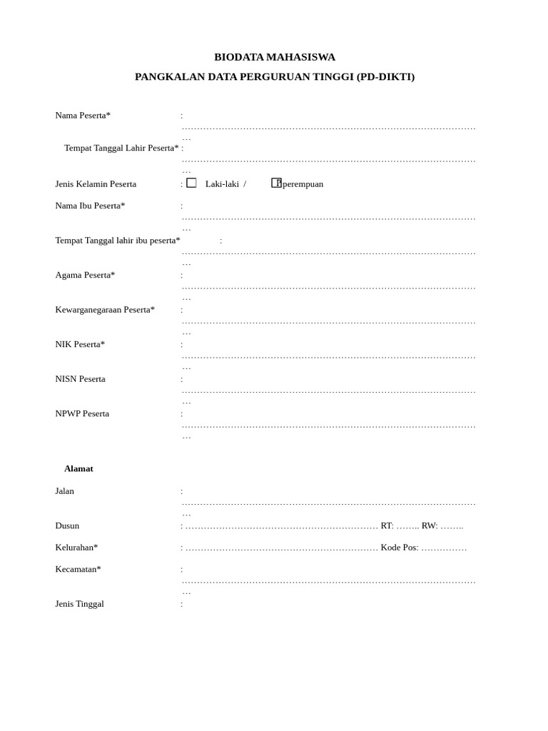 Format Biodata Diri PDDIKTI | PDF