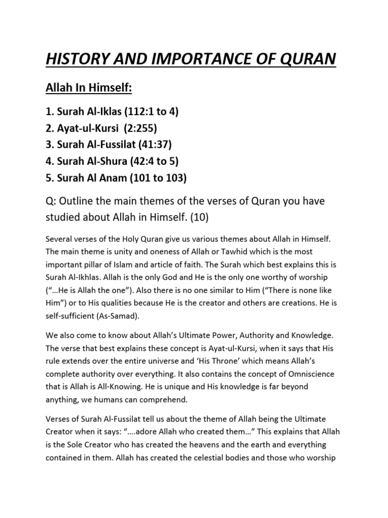 2 History and Importance of Quran | PDF | God In Islam | Prophets And ...