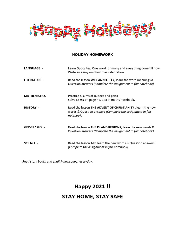 Holiday Homework (Dec) (1) | PDF