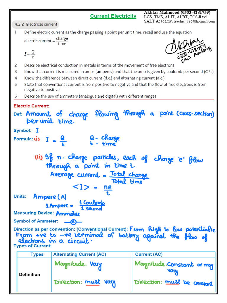 Current Electricity, Circuits & Practical Electricity | PDF | Electric ...