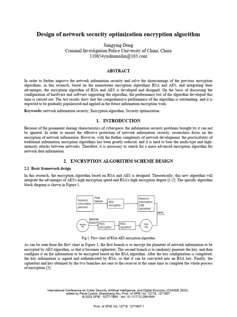 Design of Network Security Optimization Encryption Algorithm | PDF ...
