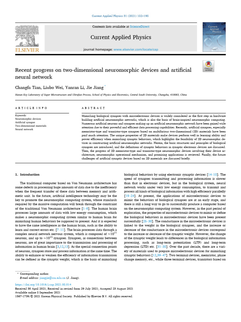 Recent Progress On Two-Dimensional Neuromorphic Devices and Artificial ...