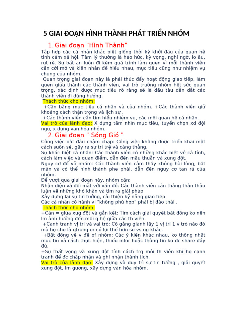 5 Giai Đoạn Hình Thành Phát Triển Nhóm | PDF