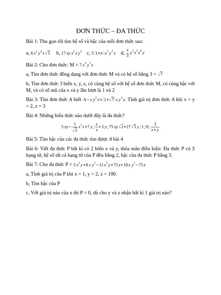 Đơn TH C - Đa TH C | PDF