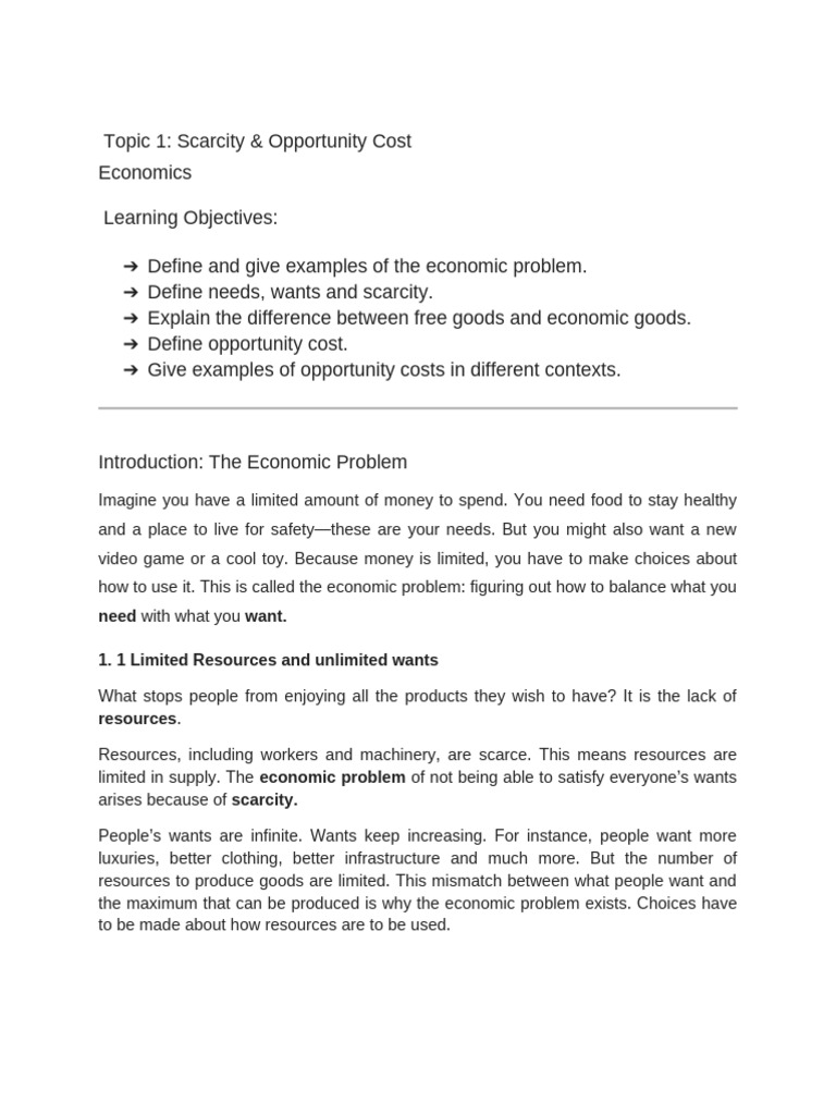 Topic 1_ Scarcity & Opportunity Cost | PDF | Opportunity Cost | Economies